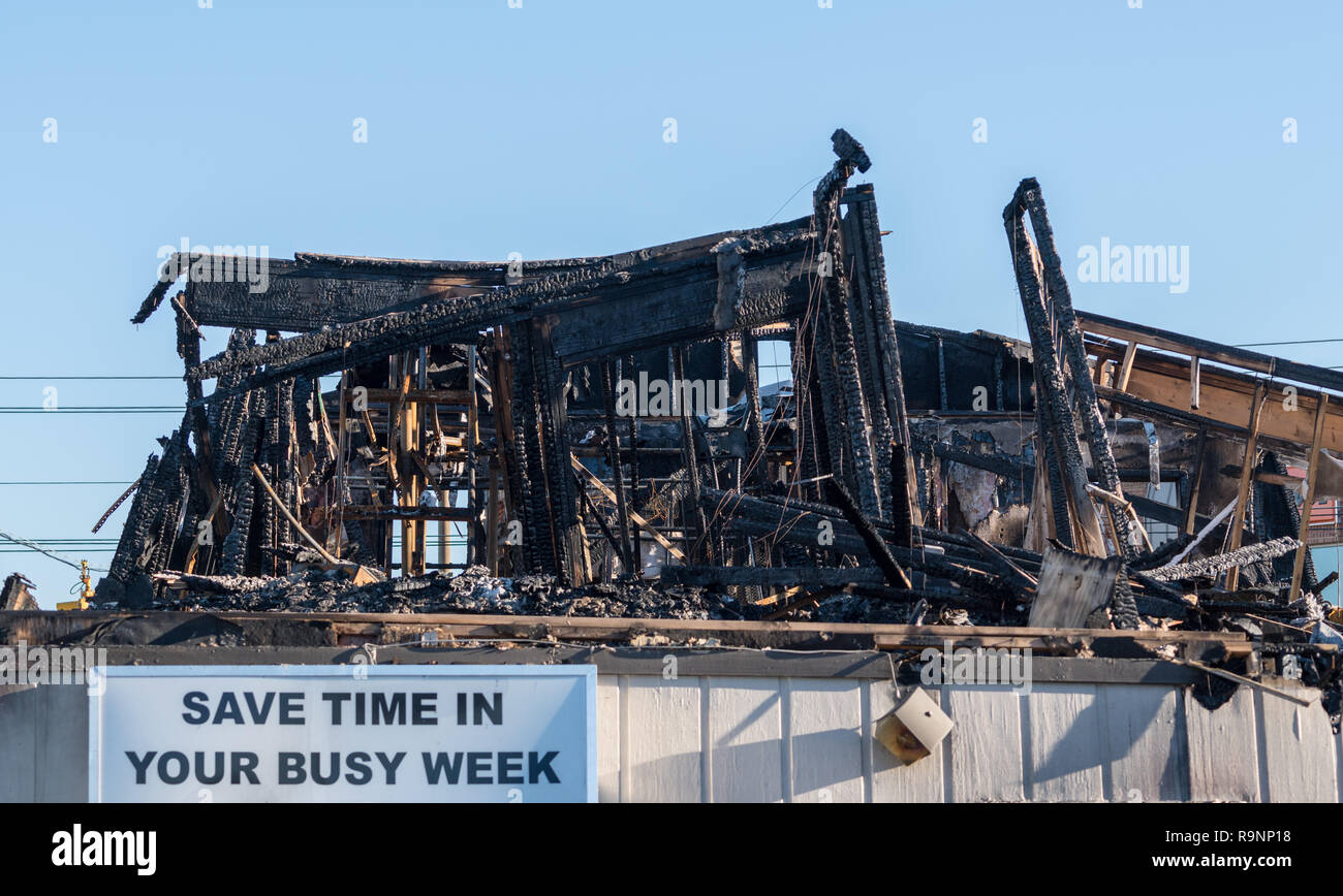 Burned out remains of an office building destroyed by fire Stock Photo ...