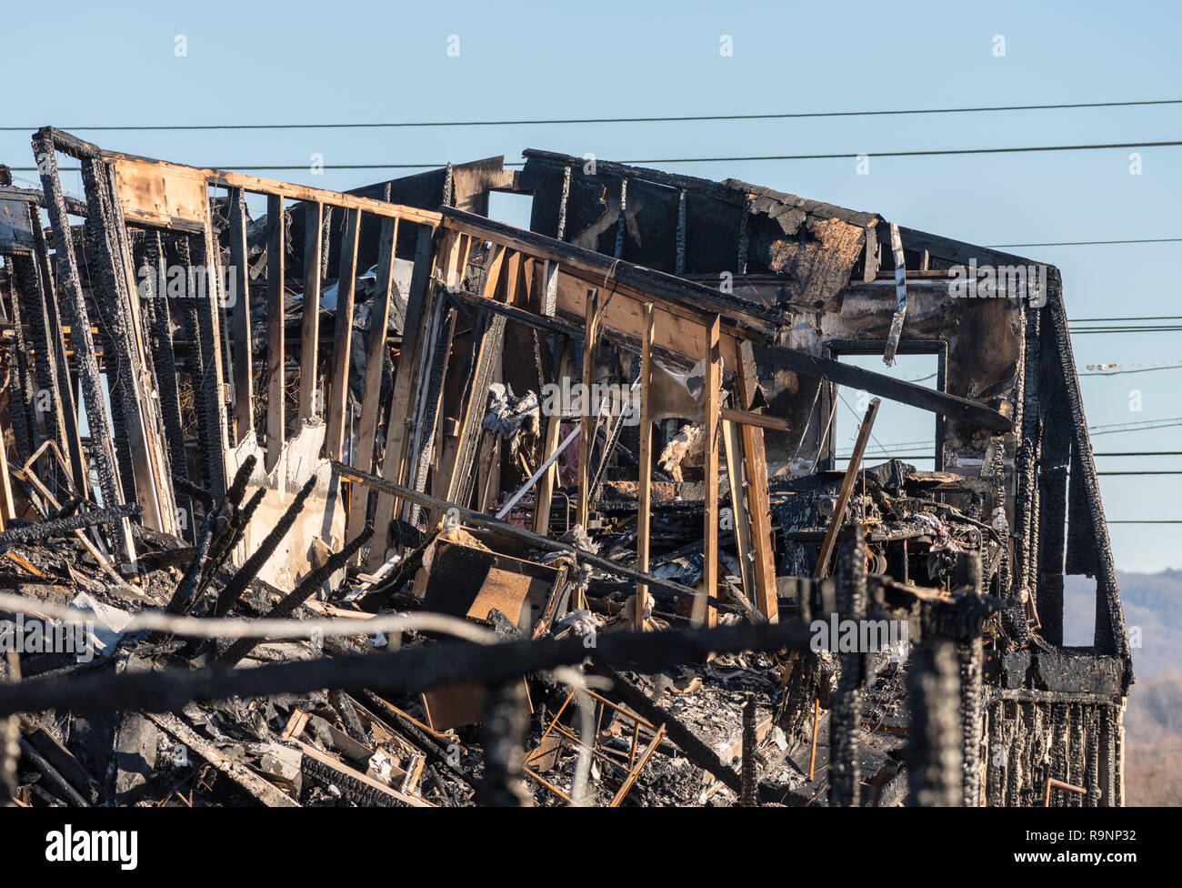 Burned out remains of an office building destroyed by fire Stock Photo ...