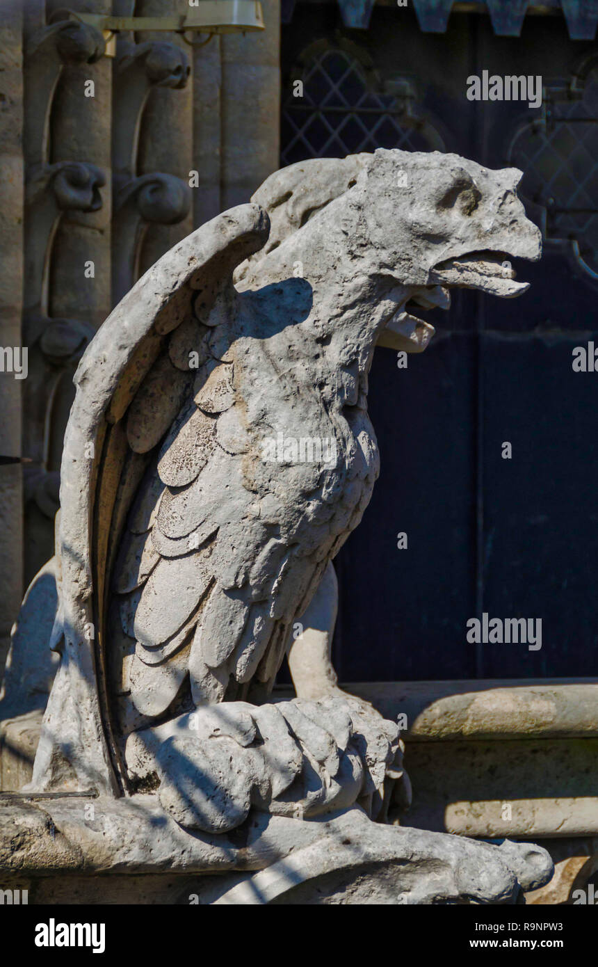 Notre-Dame gargoyle with wings looking on the side Stock Photo - Alamy