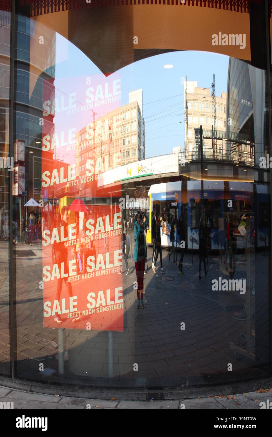 Reflection of Alexanderplatz in a window of a shop Stock Photo - Alamy