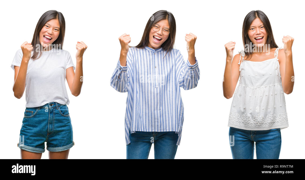 Collage of asian young woman standing over white isolated background ...