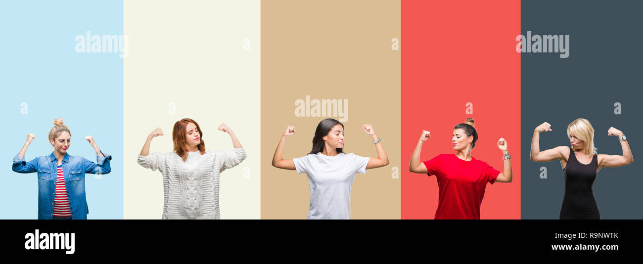 Collage of group of beautiful casual woman over vintage autumn colors ...