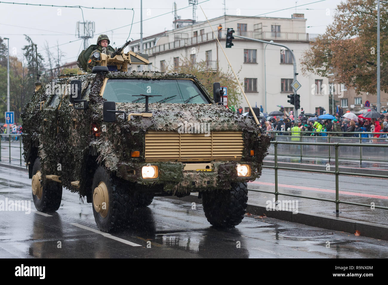 European street, Prague-October 28, 2018: Soldiers of Czech Army are ...