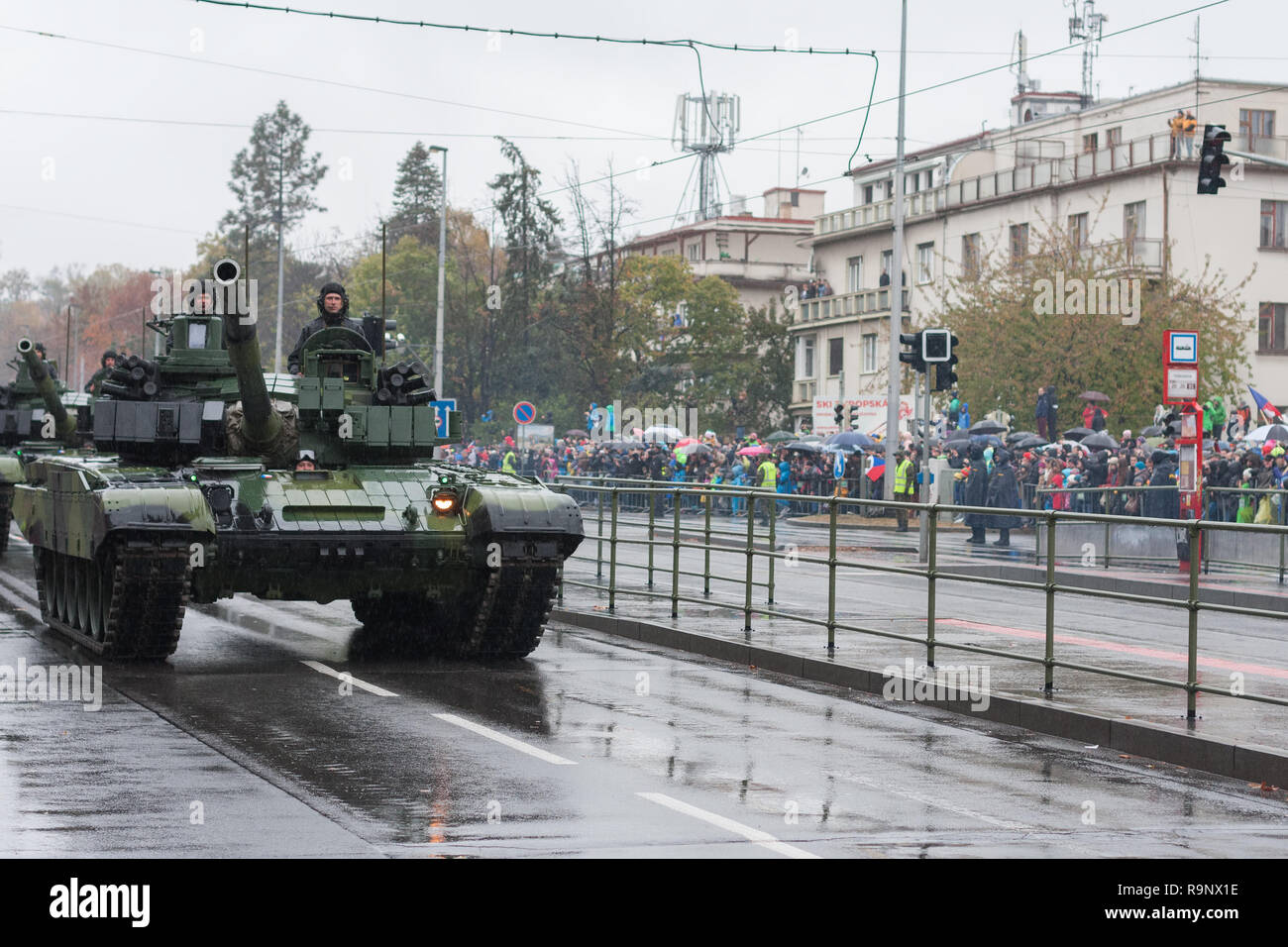 European street, Prague-October 28, 2018: Soldiers of Czech Army are ...