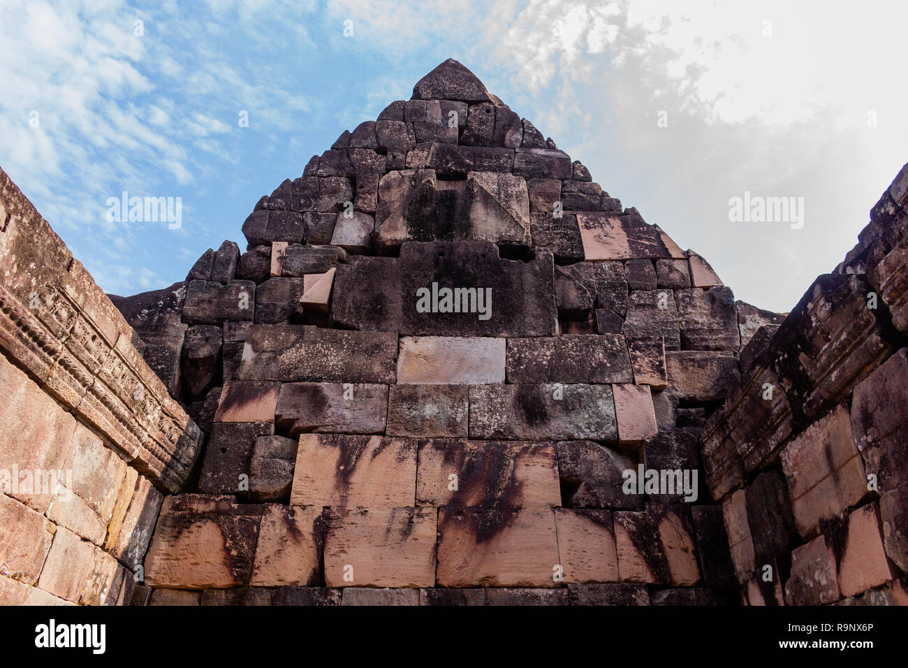Walls of the Vat Phou temple, known as the small Angkor Wat and listed ...
