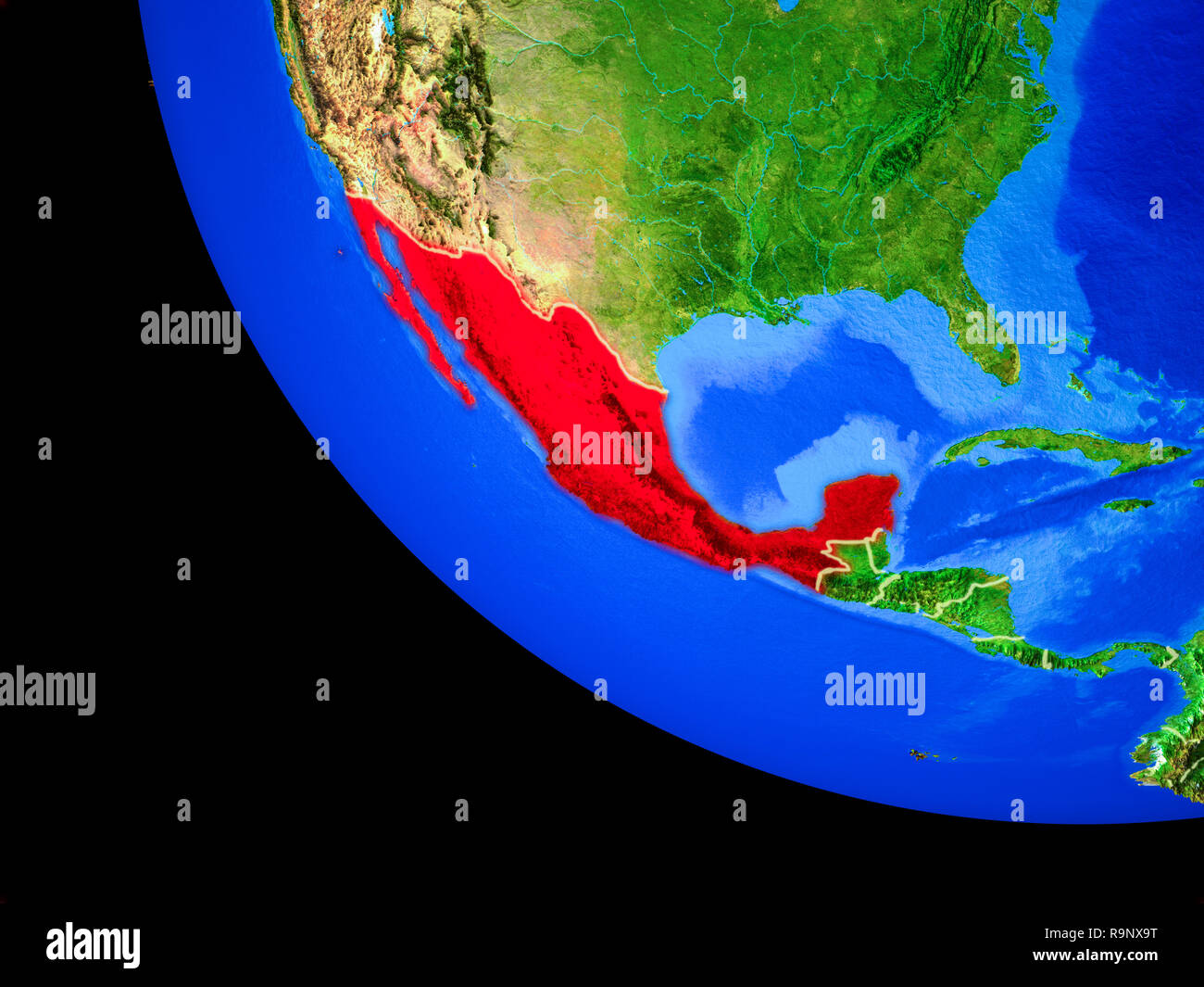 Mexico on realistic model of planet Earth with country borders and very ...