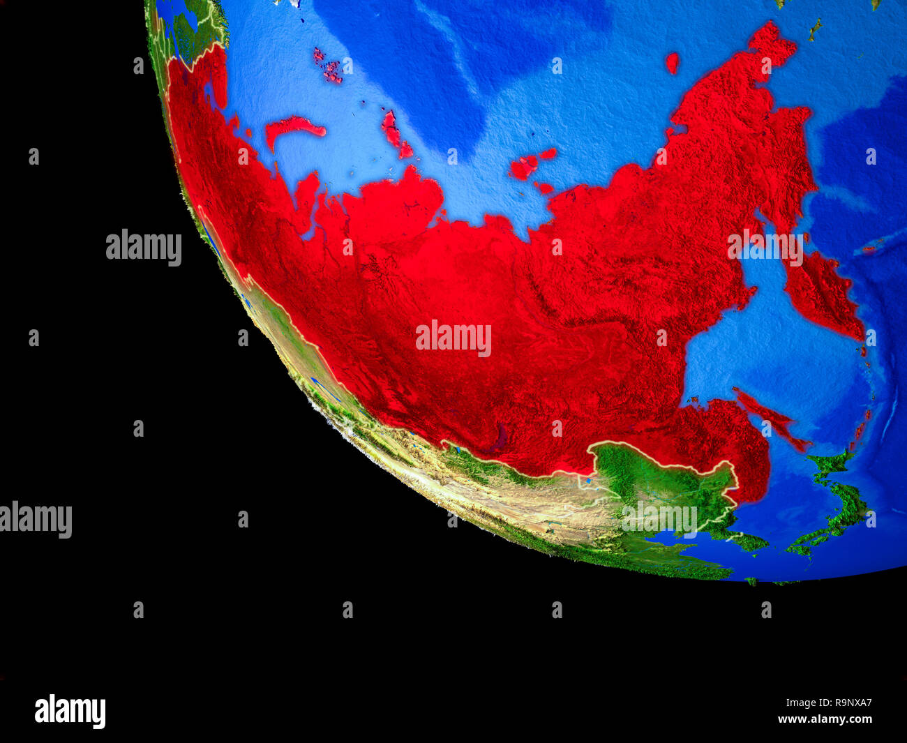 Russia on realistic model of planet Earth with country borders and very ...