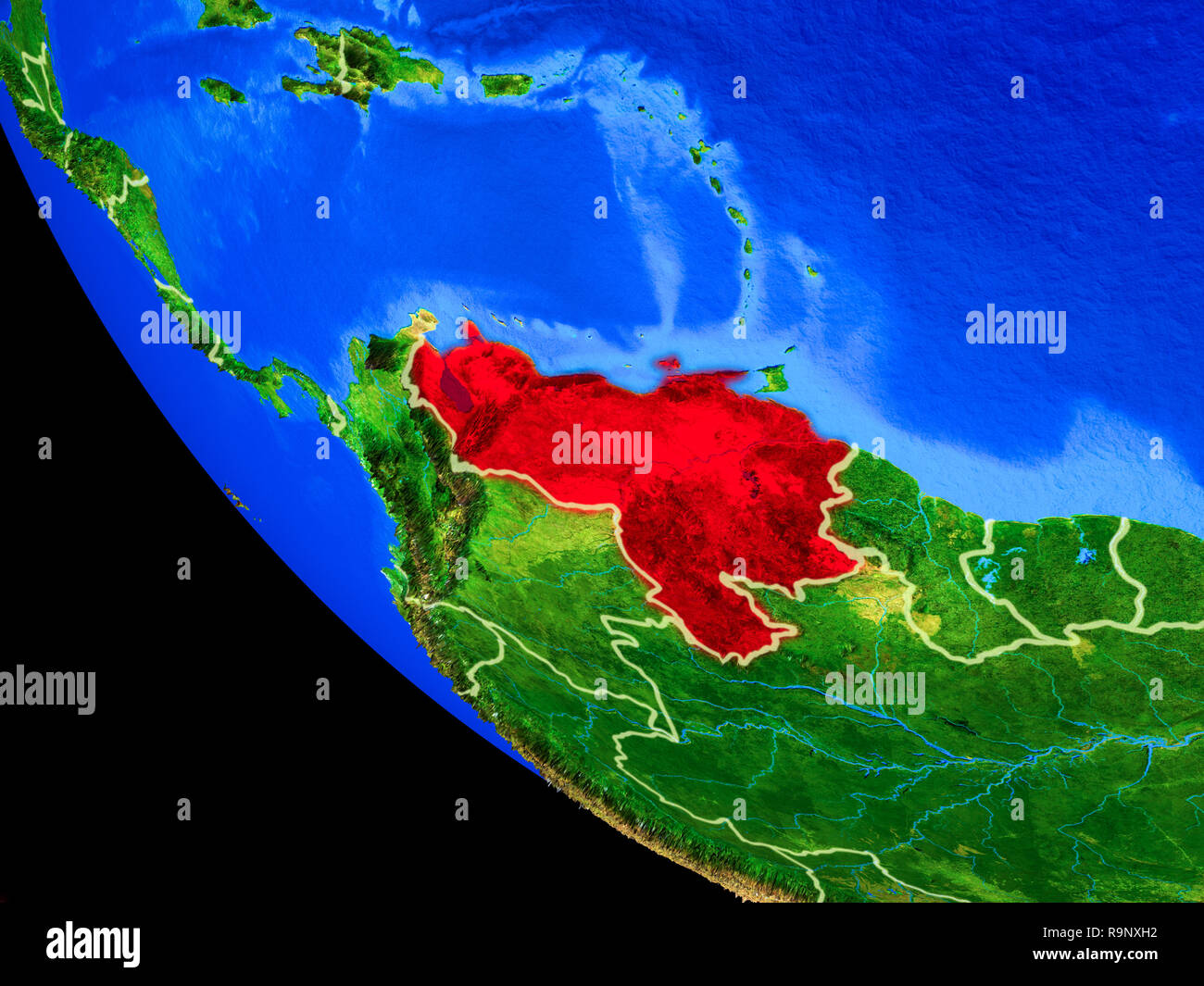 Venezuela on realistic model of planet Earth with country borders and ...