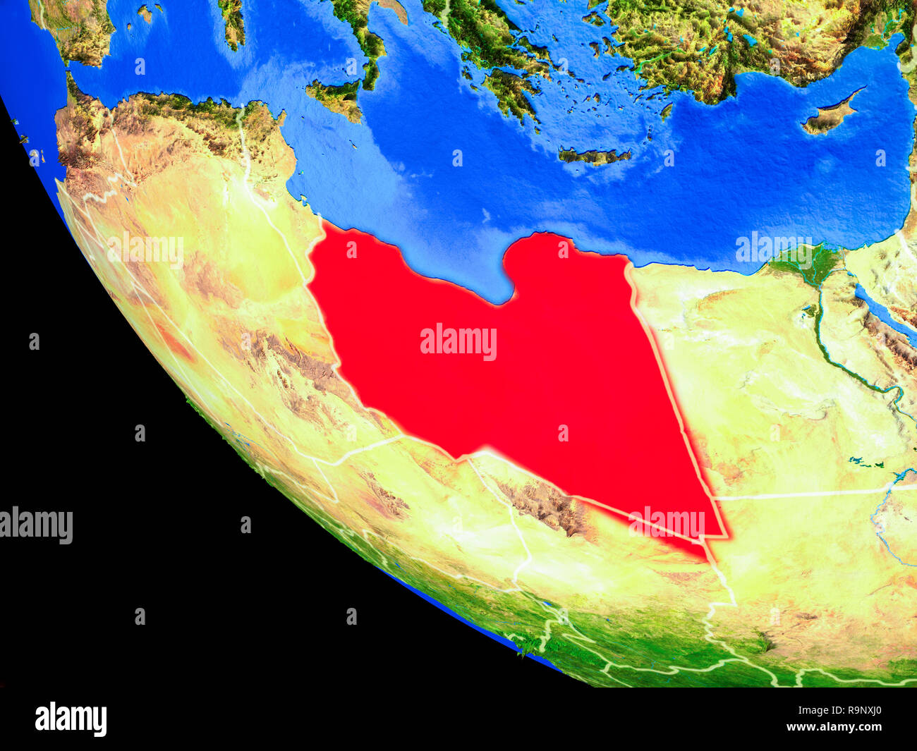Libya on realistic model of planet Earth with country borders and very ...