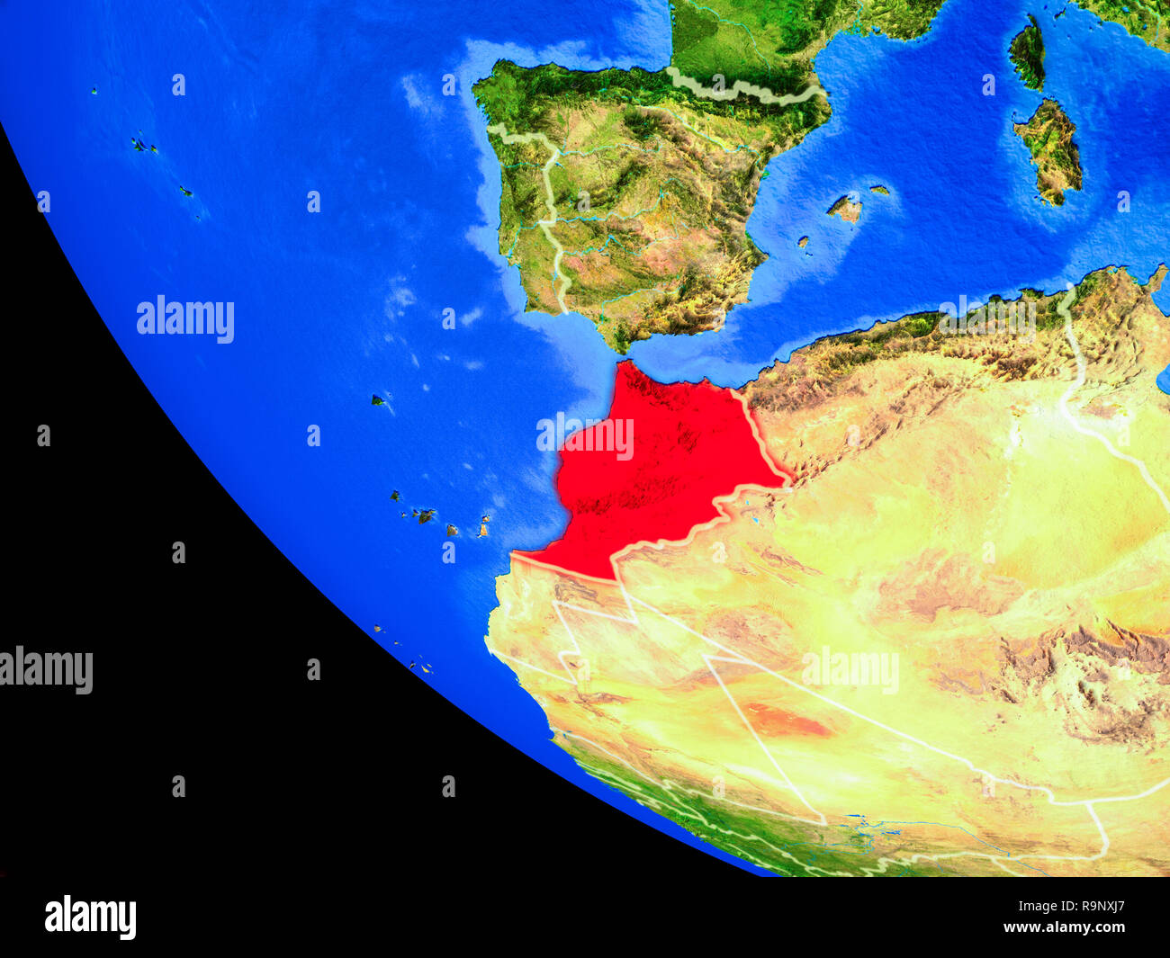 Morocco on realistic model of planet Earth with country borders and ...
