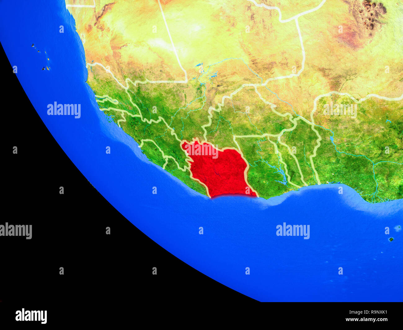 Ivory Coast on realistic model of planet Earth with country borders and ...