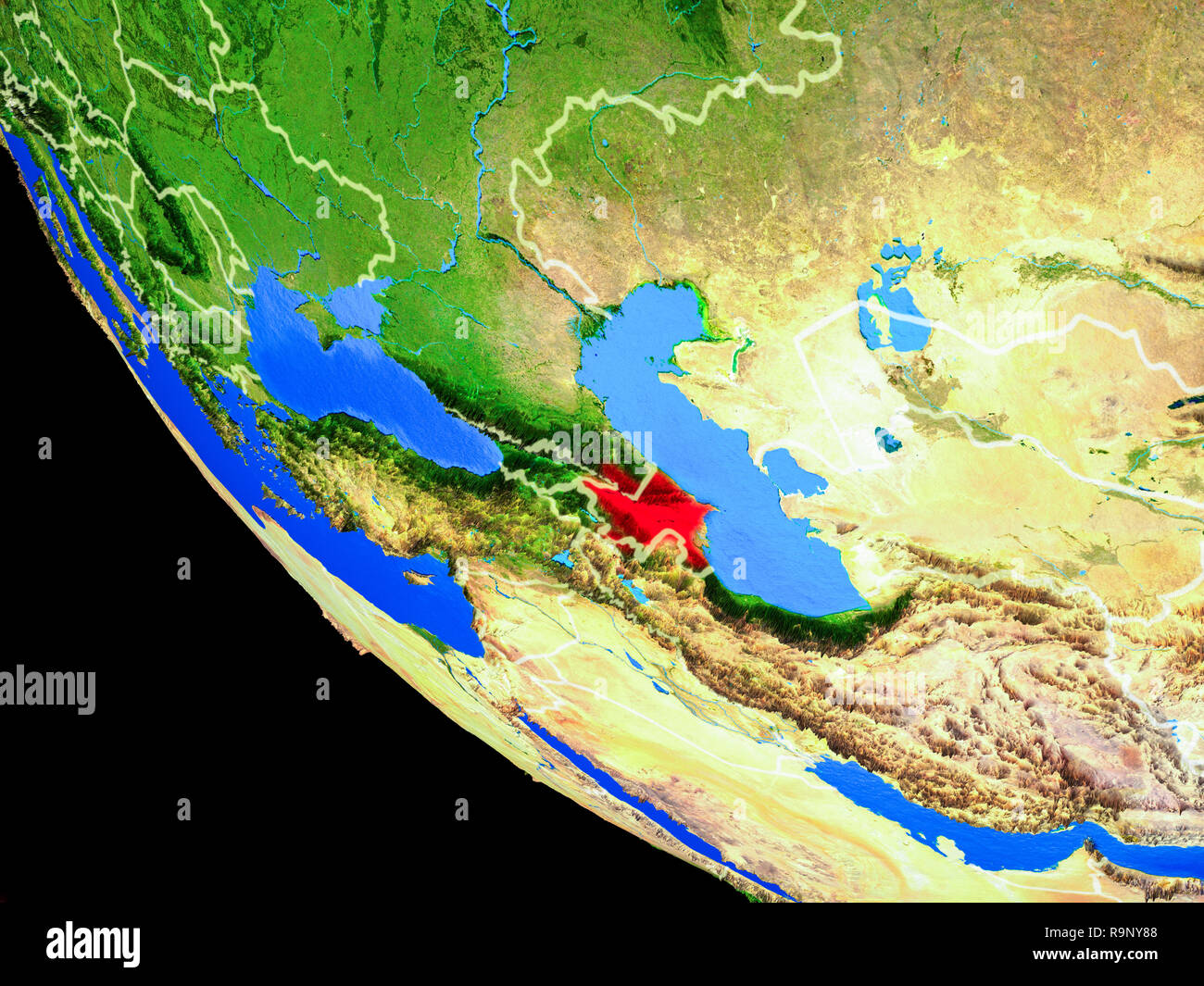 Azerbaijan on realistic model of planet Earth with country borders and ...