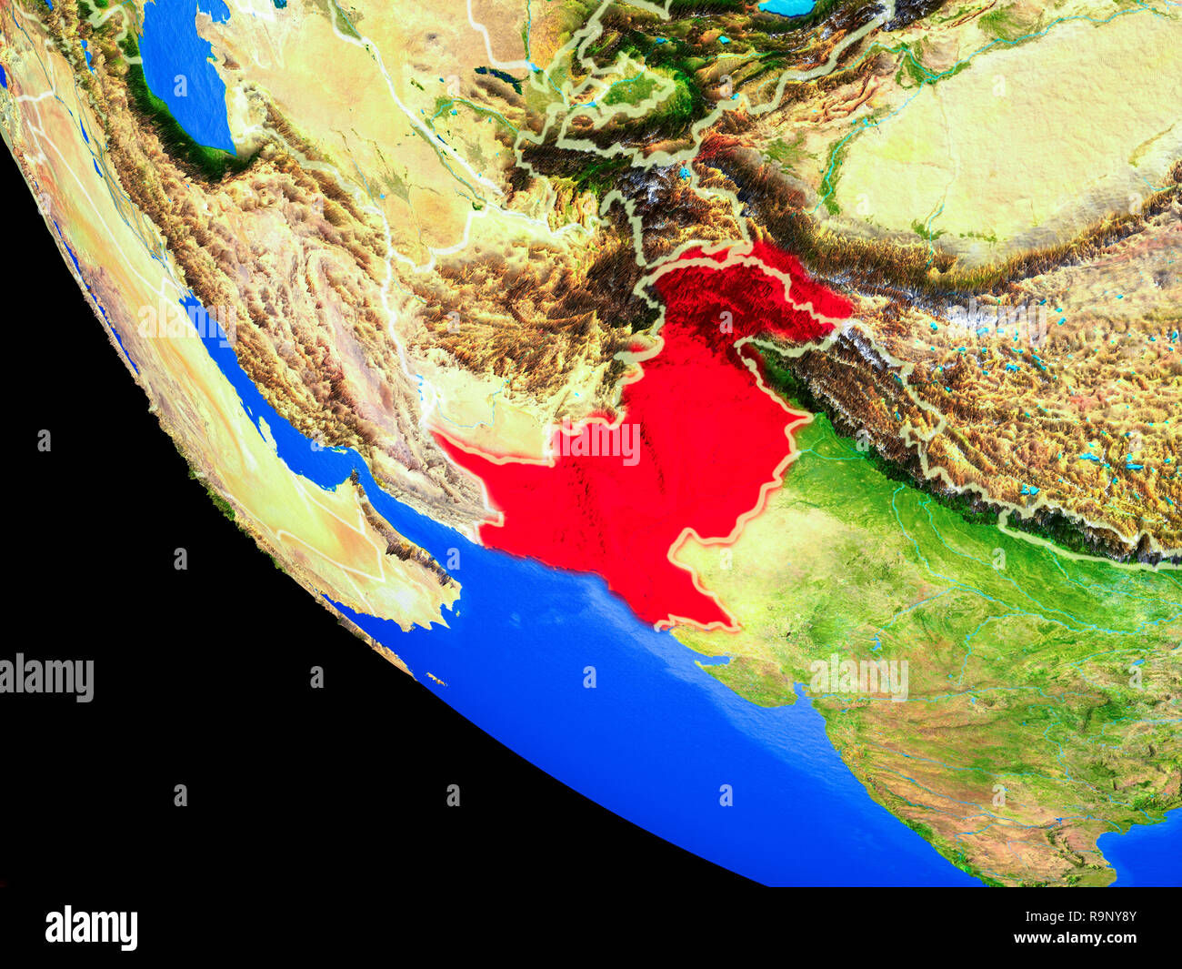 Pakistan on realistic model of planet Earth with country borders and ...