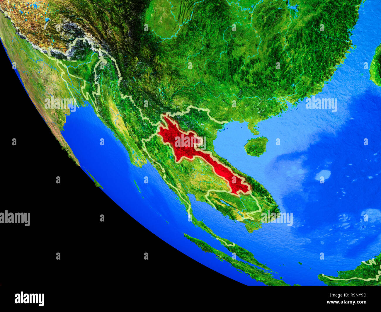 Laos on realistic model of planet Earth with country borders and very ...