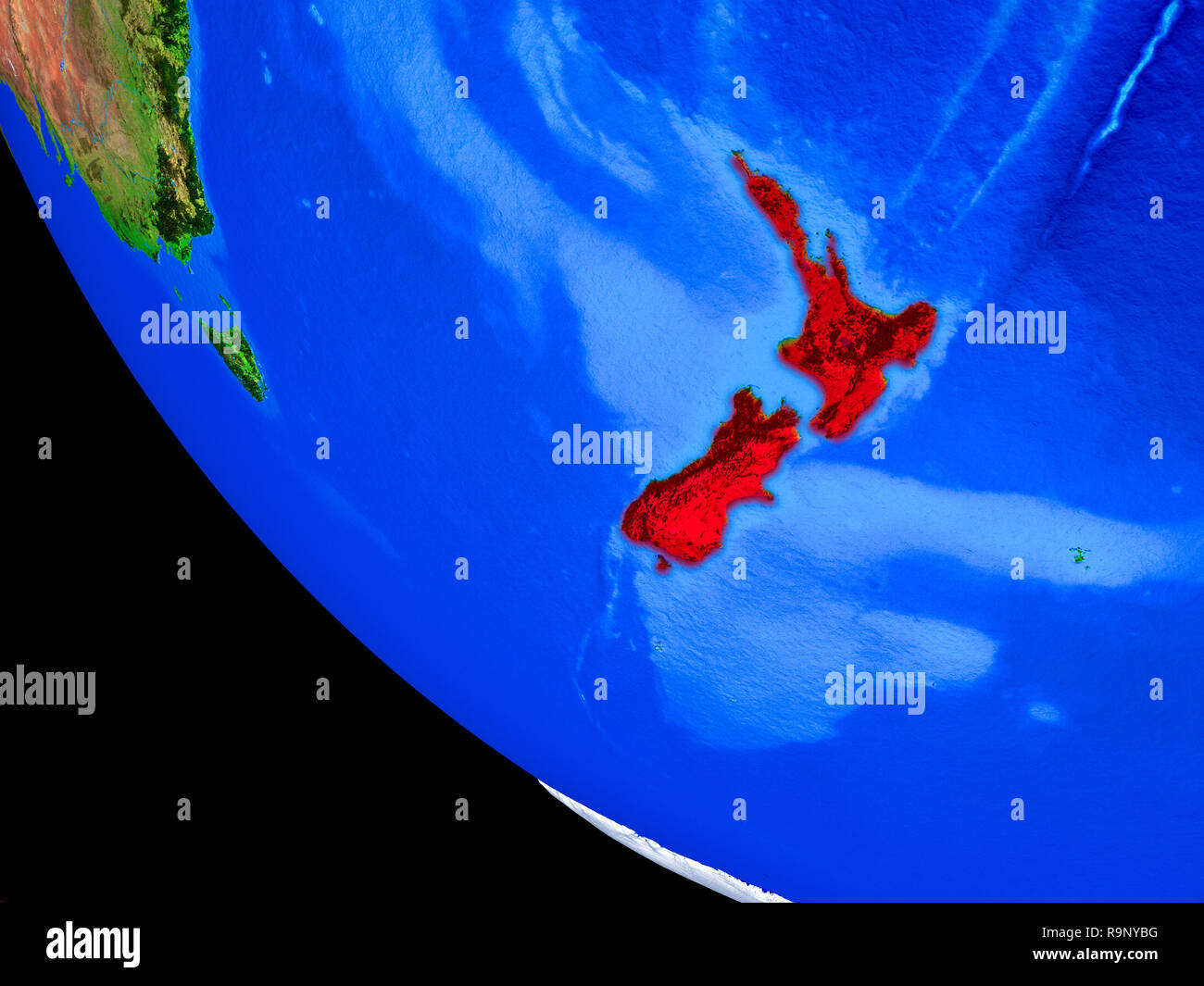 New Zealand on realistic model of planet Earth with country borders and ...