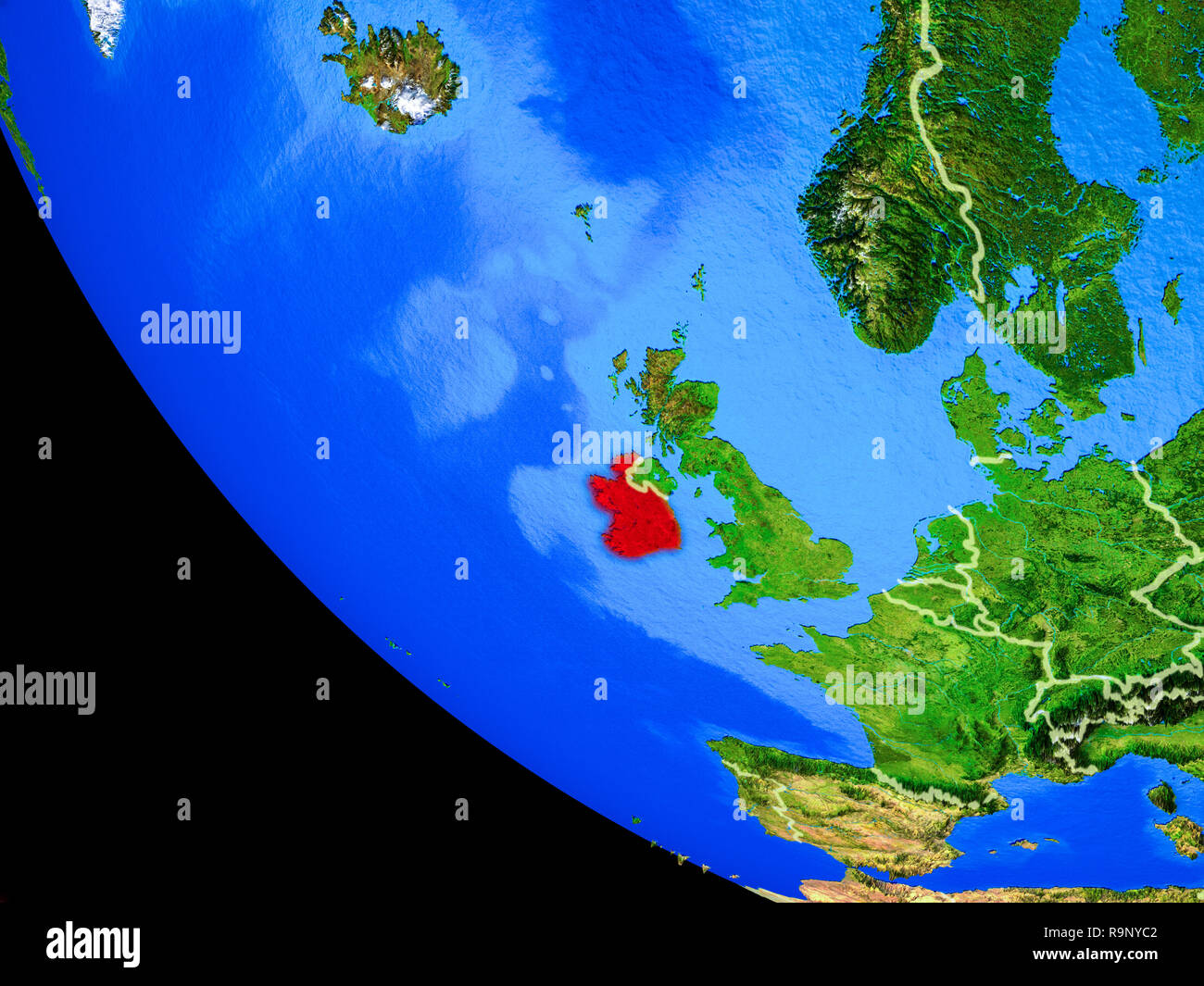 Ireland on realistic model of planet Earth with country borders and ...