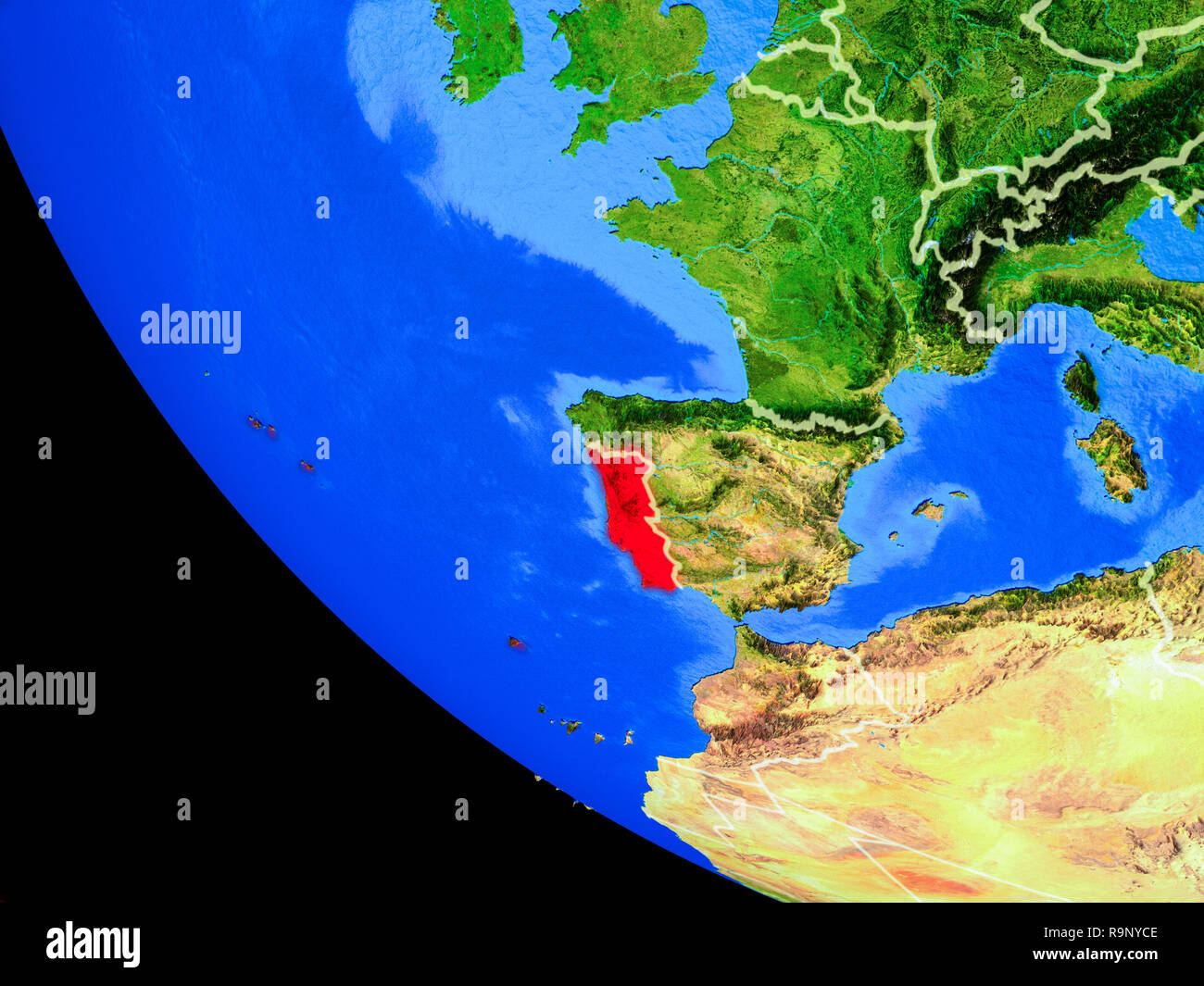 Portugal on realistic model of planet Earth with country borders and ...
