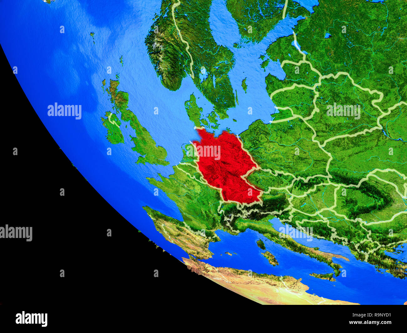 Germany on realistic model of planet Earth with country borders and ...