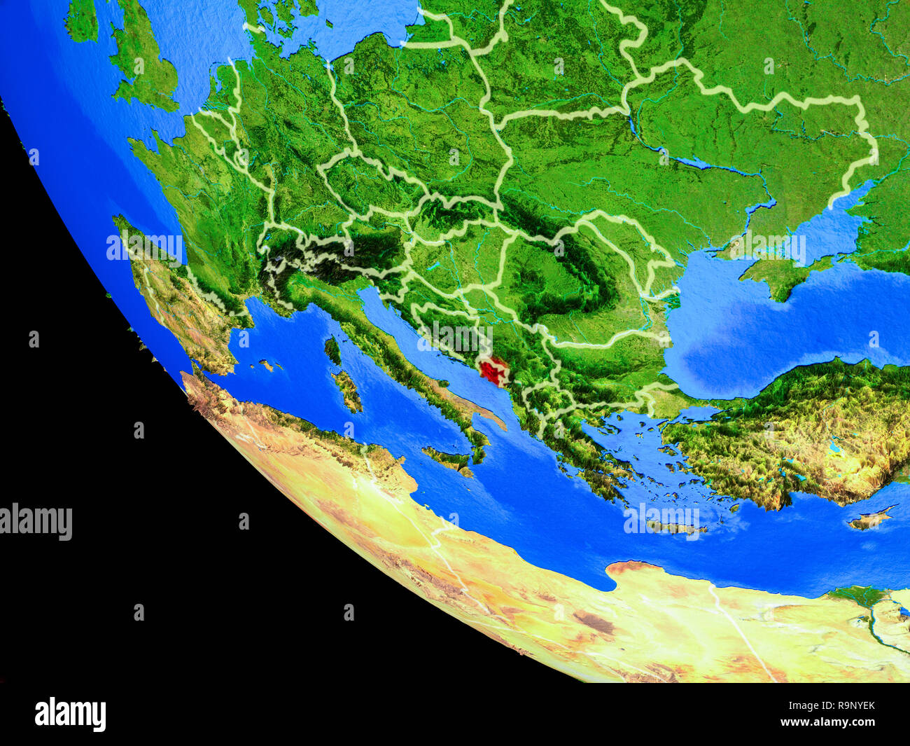 Montenegro on realistic model of planet Earth with country borders and ...