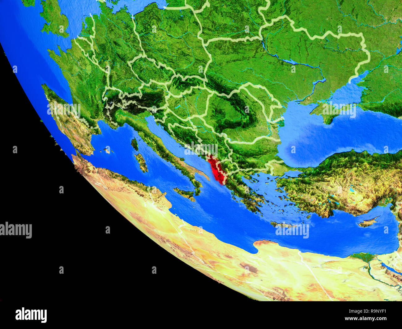 Albania on realistic model of planet Earth with country borders and ...