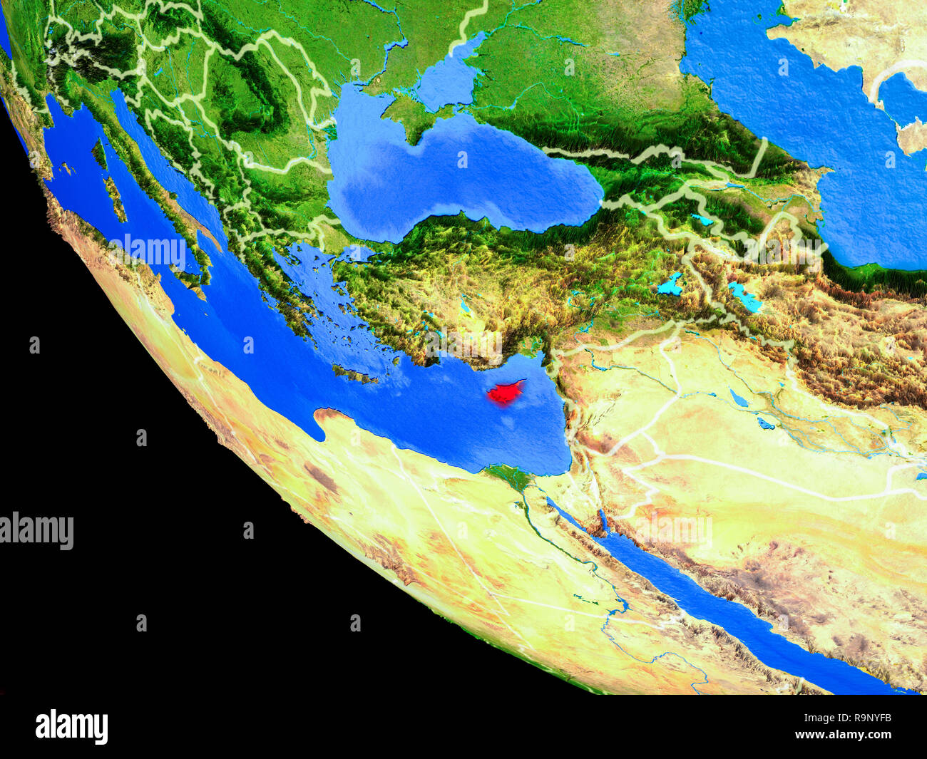 Cyprus on realistic model of planet Earth with country borders and very ...