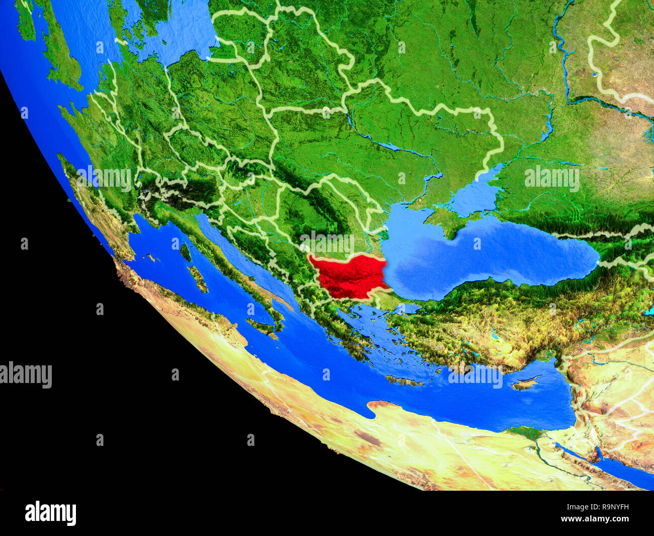 Bulgaria on realistic model of planet Earth with country borders and ...