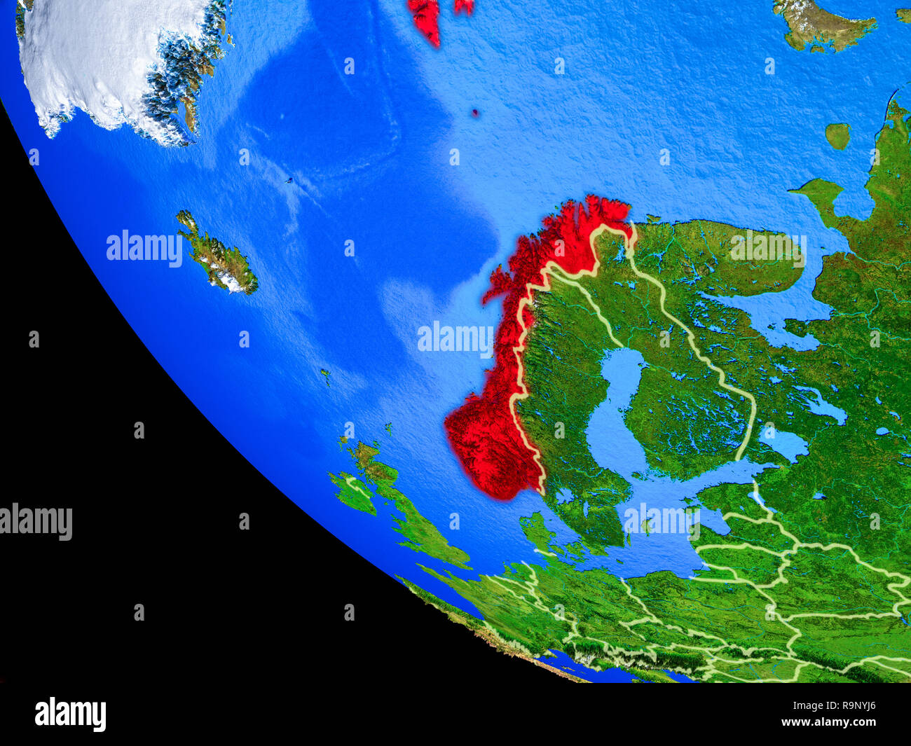 Norway on realistic model of planet Earth with country borders and very ...