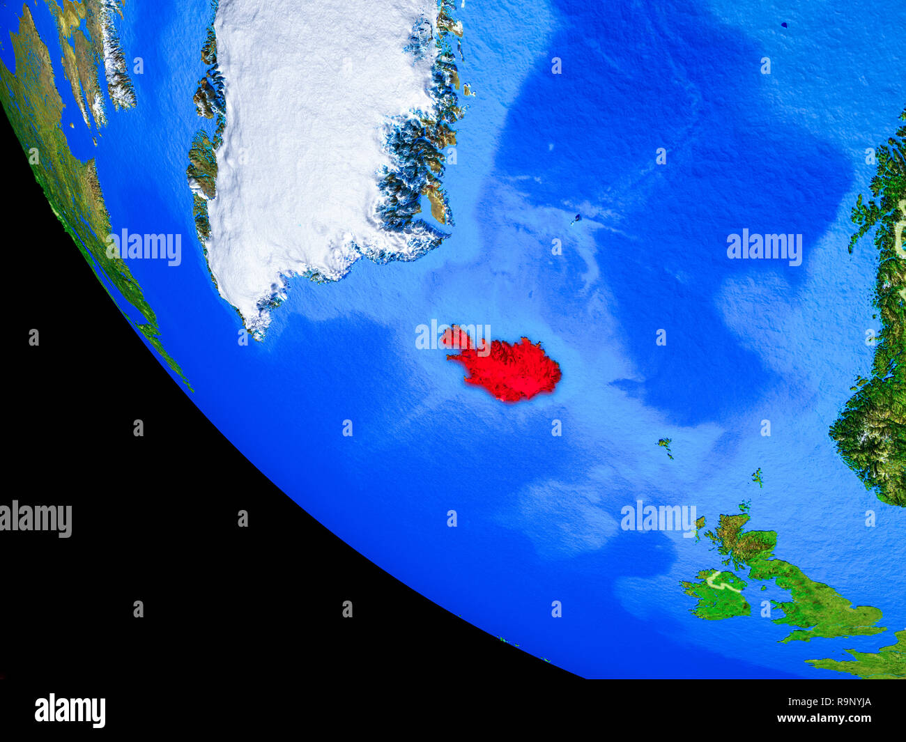 Iceland on realistic model of planet Earth with country borders and ...