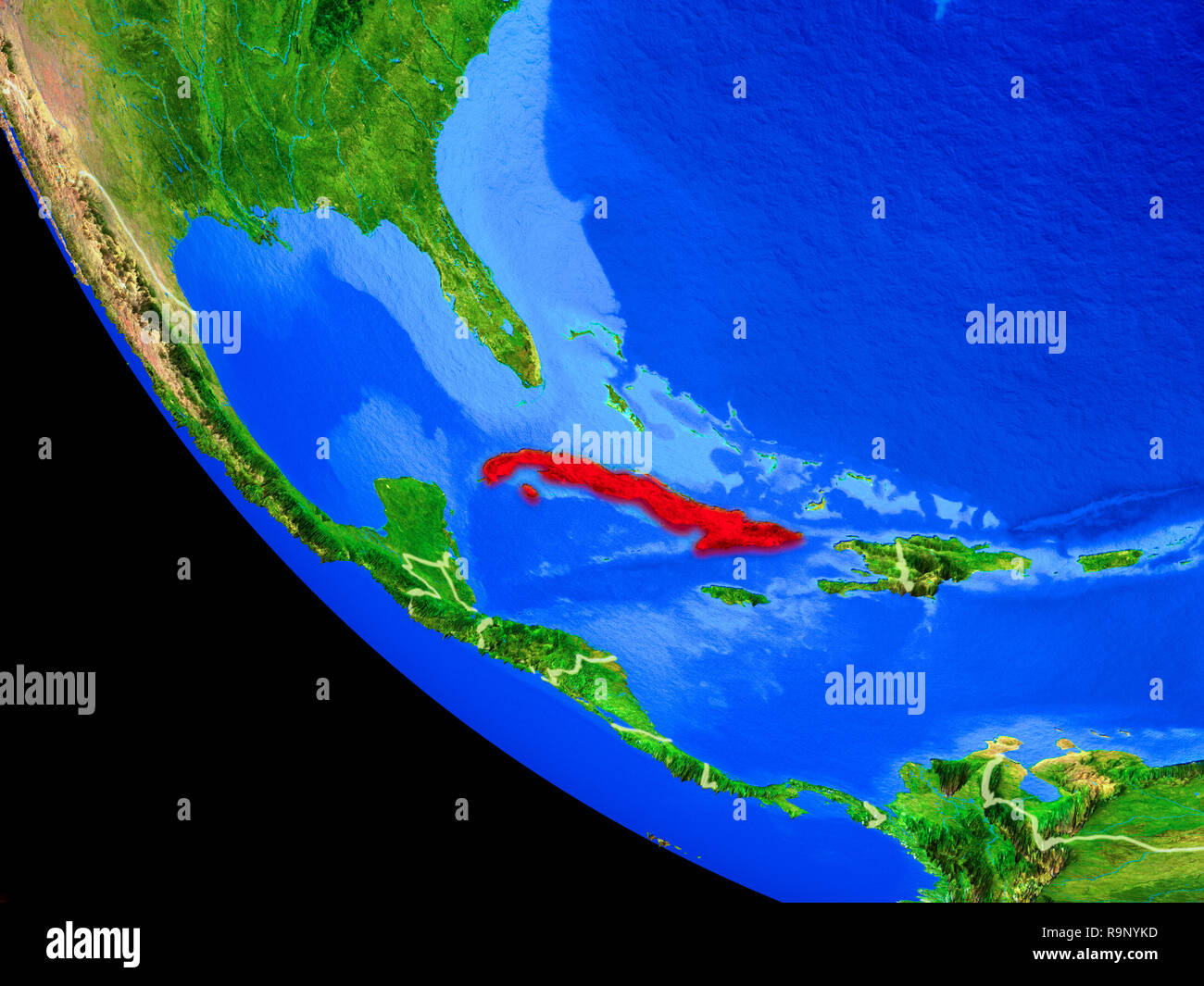 Cuba on realistic model of planet Earth with country borders and very ...