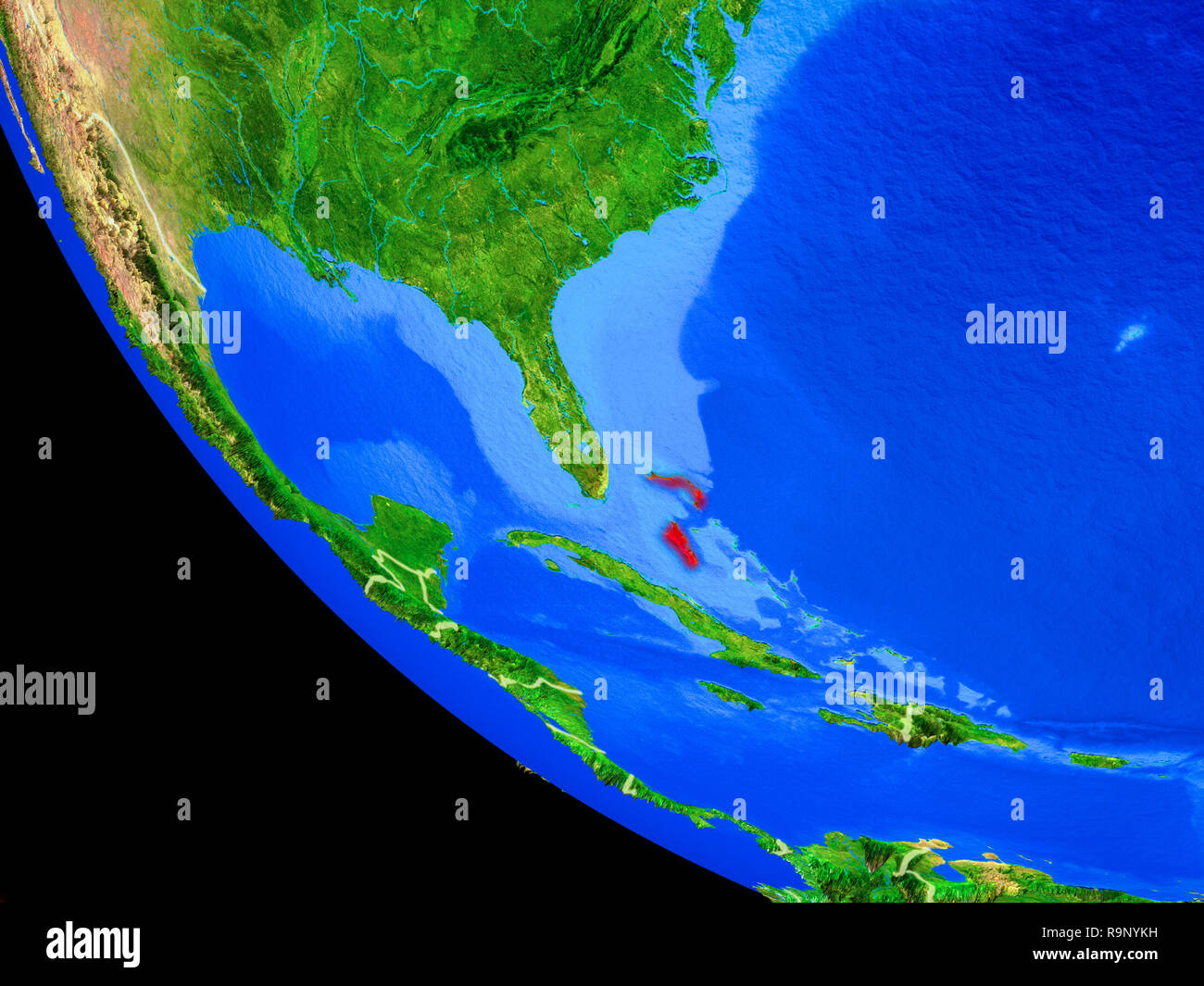 Bahamas on realistic model of planet Earth with country borders and ...