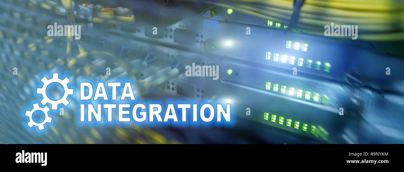 Data integration information technology concept on server room ...