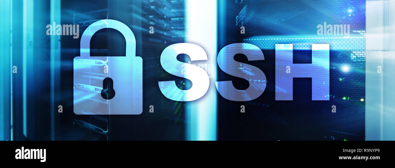 SSH, Secure Shell protocol and software. Data protection, internet and telecommunication concept ...