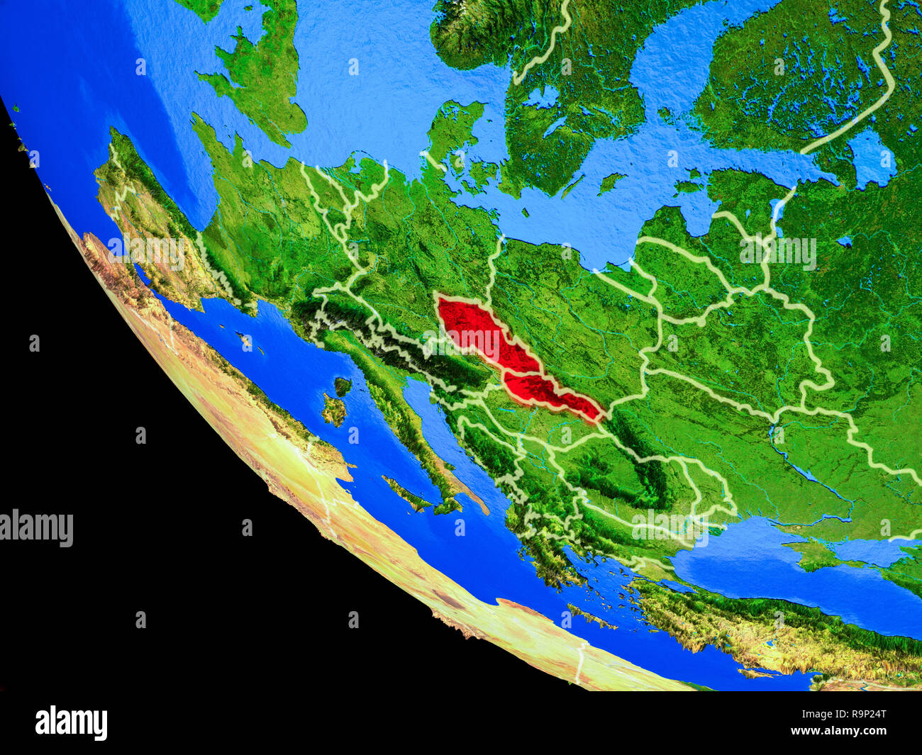 Former Czechoslovakia on realistic model of planet Earth with country ...