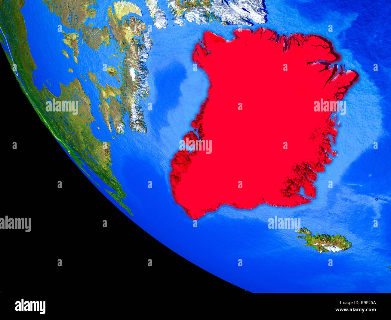 Greenland on realistic model of planet Earth with country borders and ...