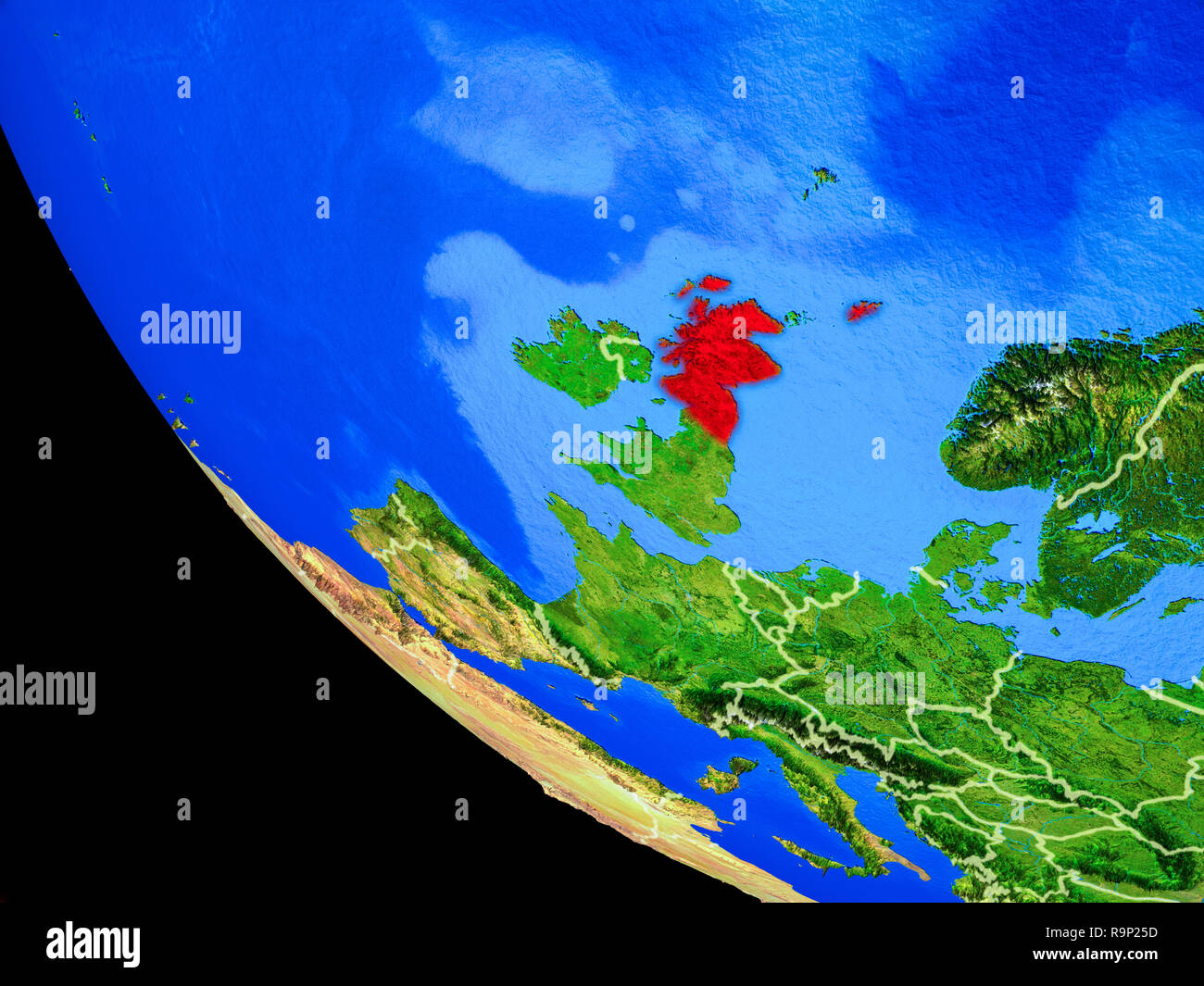 Scotland on realistic model of planet Earth with country borders and ...