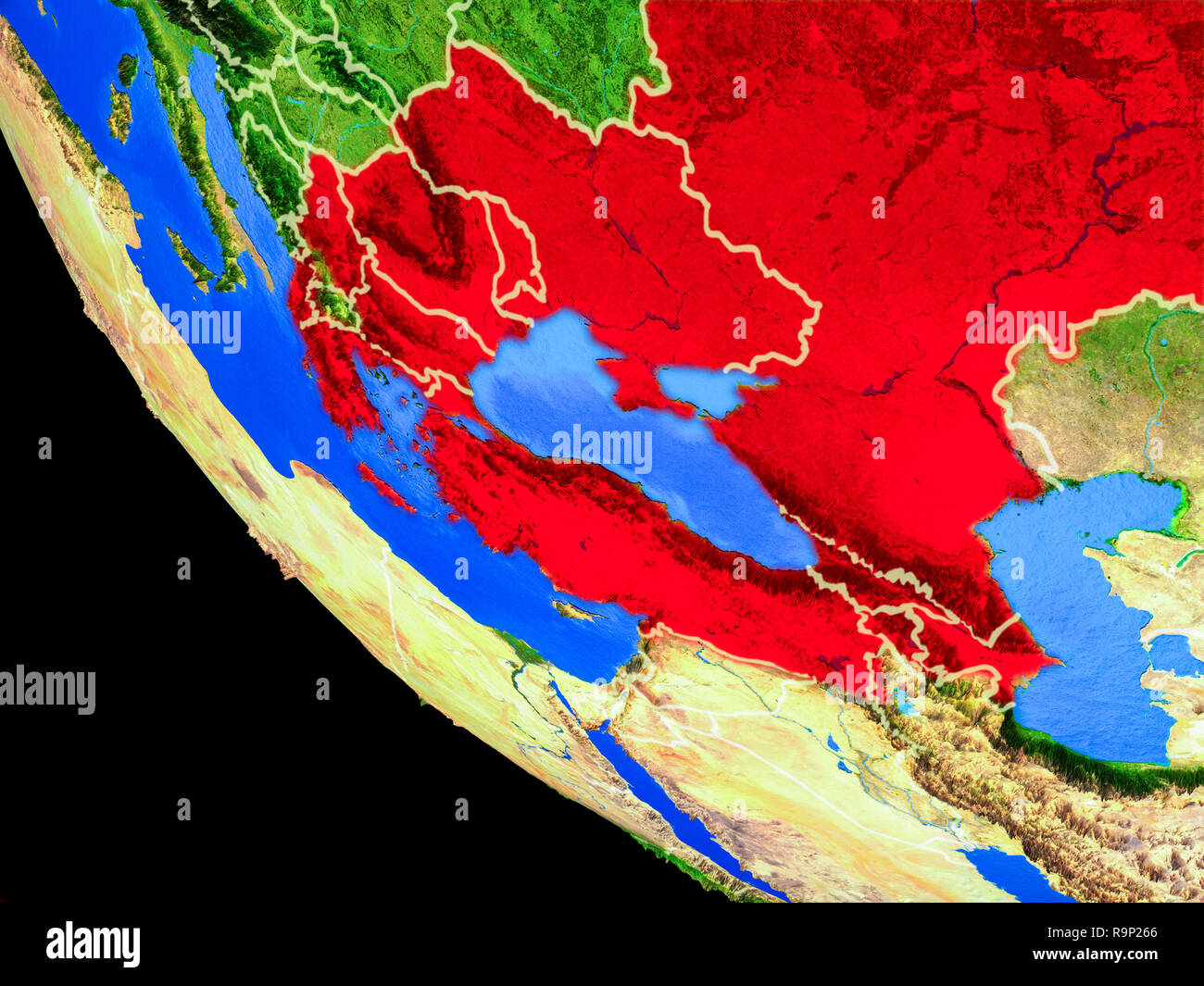 BSEC countries on realistic model of planet Earth with country borders ...