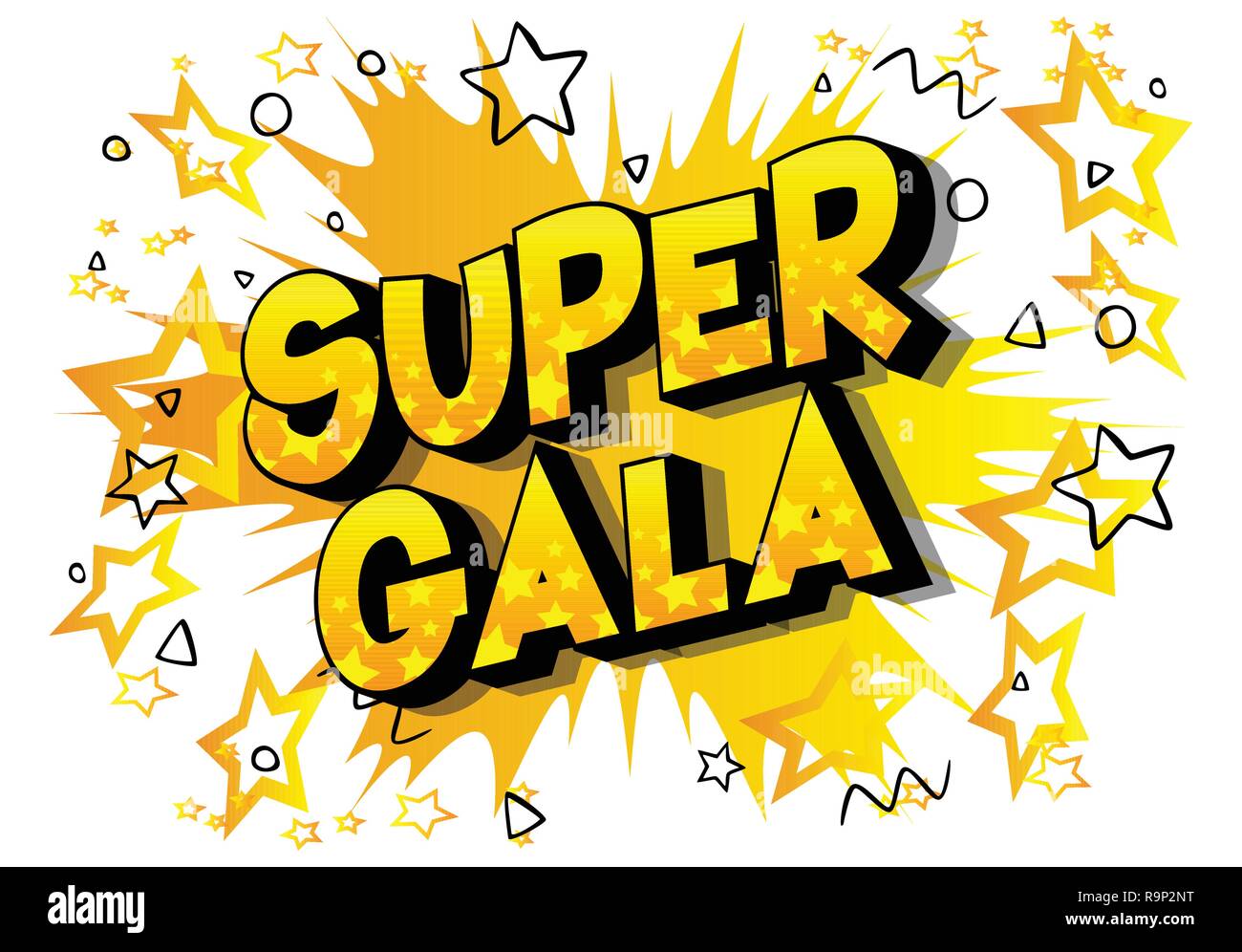 Super Gala - Vector illustrated comic book style phrase on abstract ...