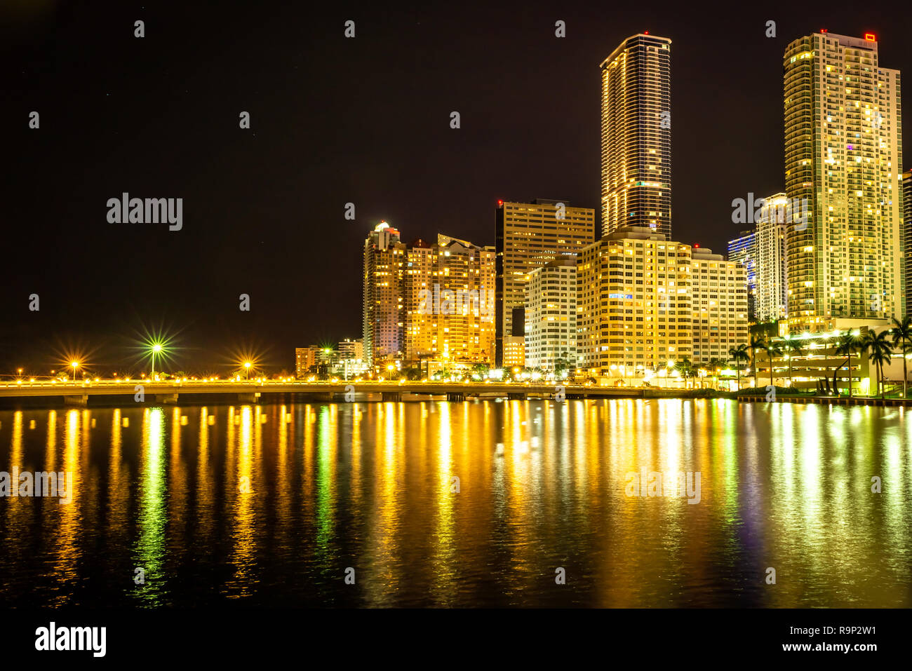 Night light view of Miami downtown buildings in Florida Stock Photo - Alamy