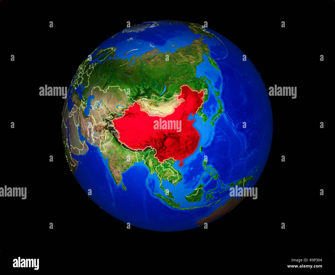 China on planet planet Earth with country borders. Extremely detailed ...