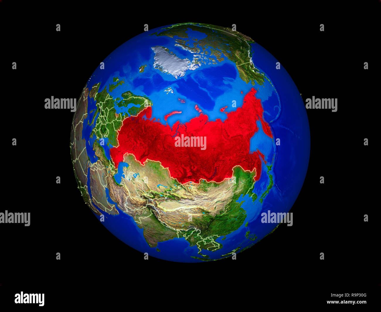 Russia on planet planet Earth with country borders. Extremely detailed ...