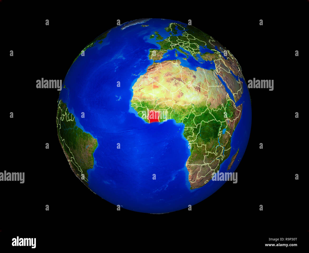 Ivory Coast on planet planet Earth with country borders. Extremely ...
