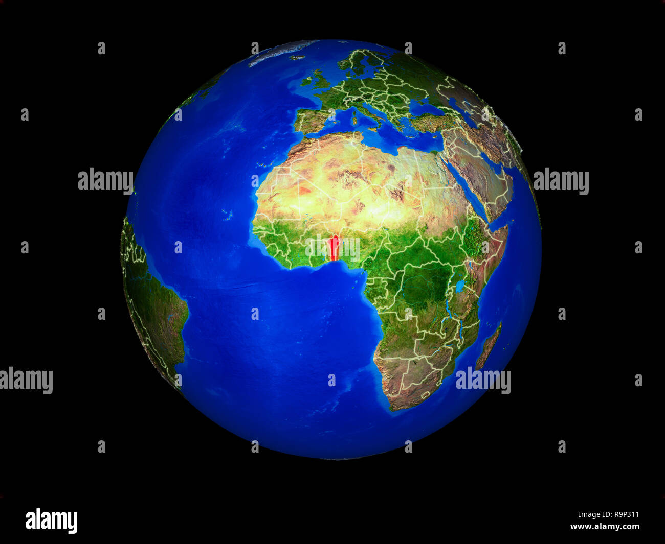 Benin on planet planet Earth with country borders. Extremely detailed ...