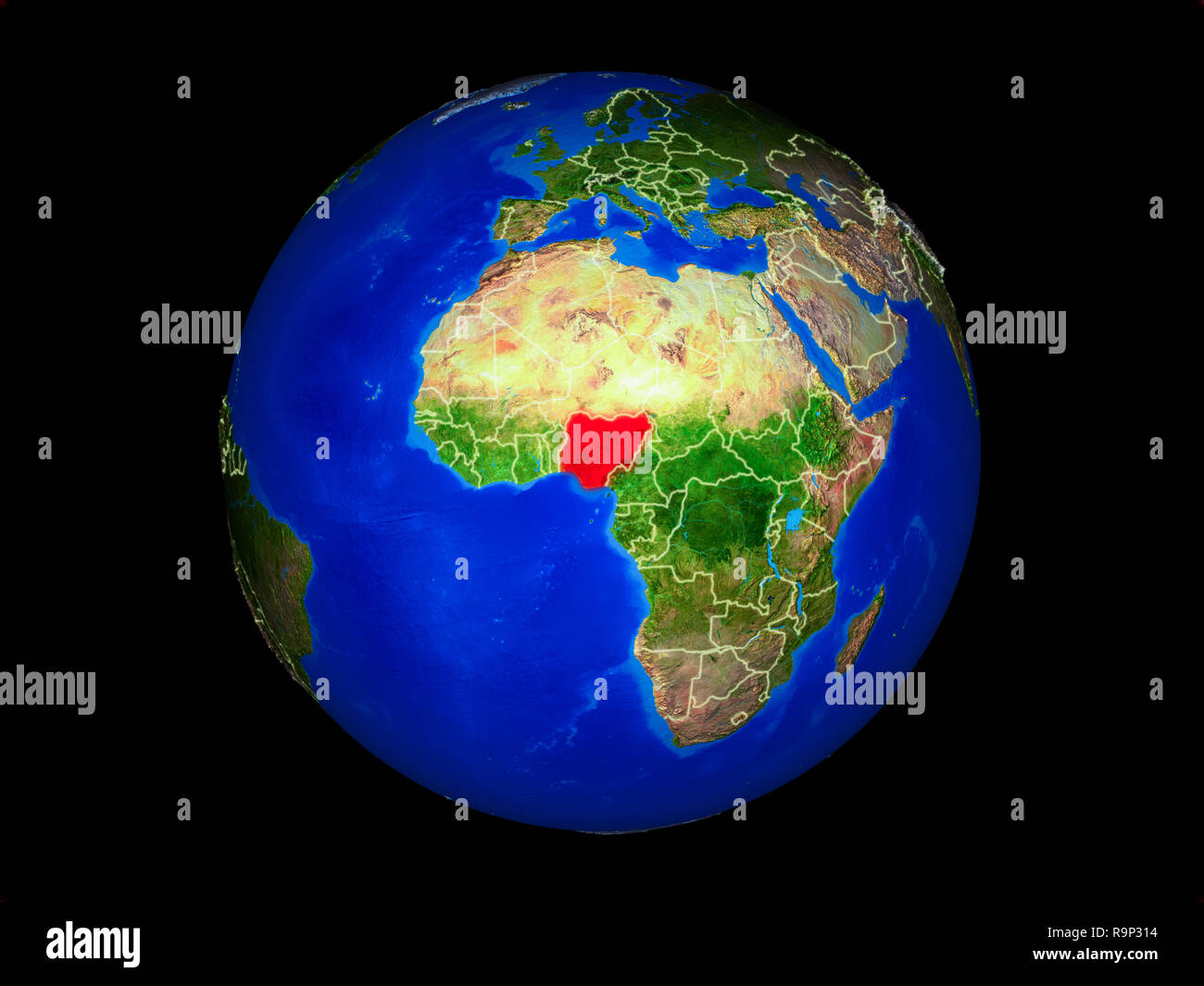 Nigeria on planet planet Earth with country borders. Extremely detailed ...