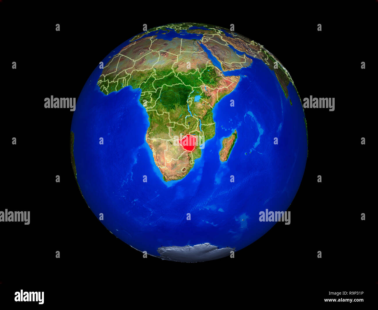 Zimbabwe on planet planet Earth with country borders. Extremely ...