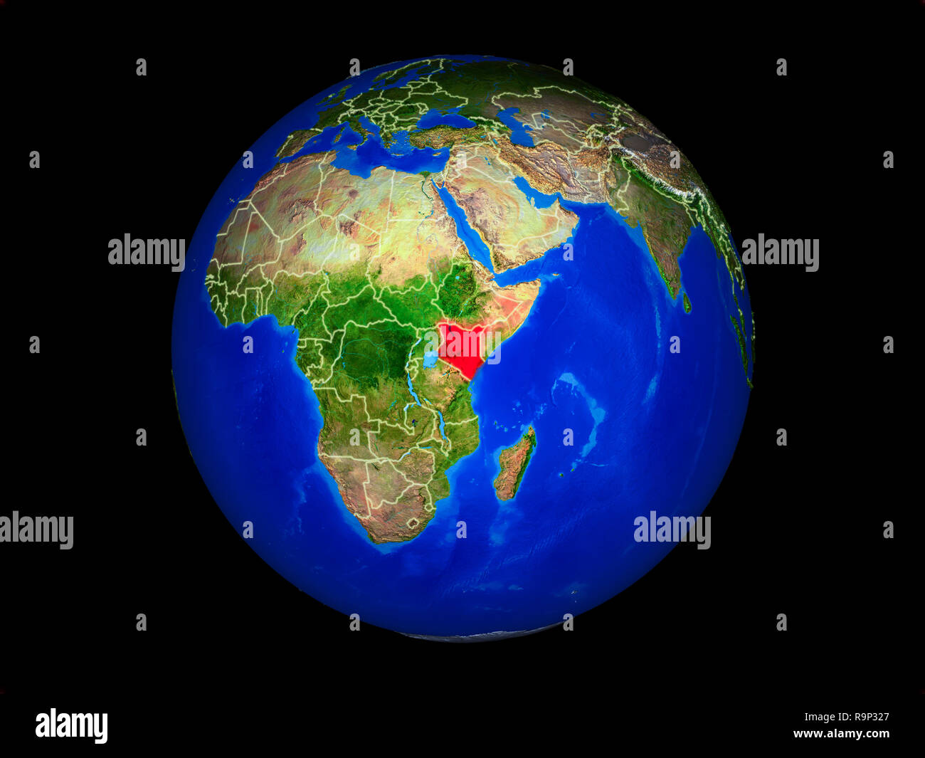 Kenya on planet planet Earth with country borders. Extremely detailed ...