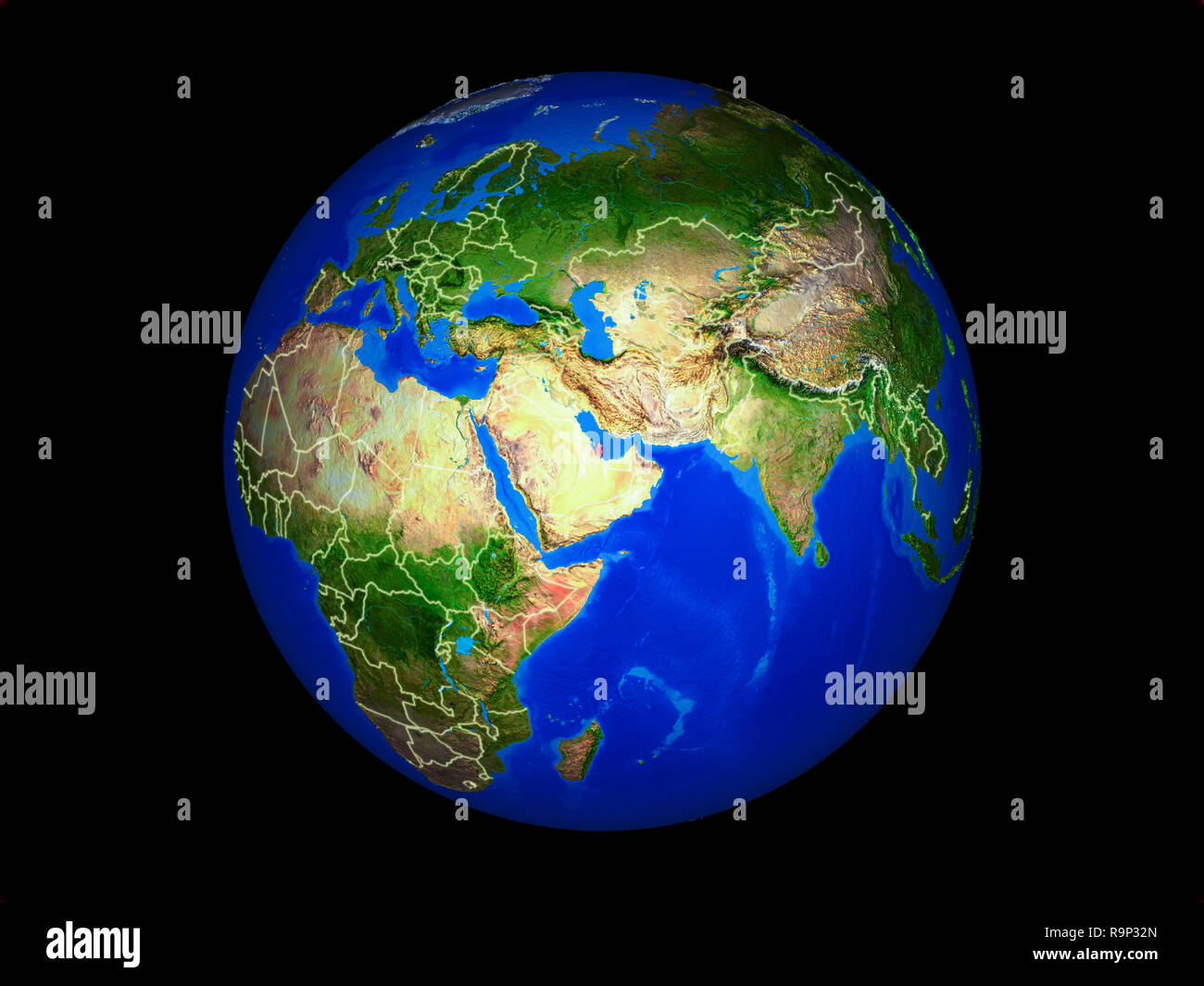 Qatar on planet planet Earth with country borders. Extremely detailed ...