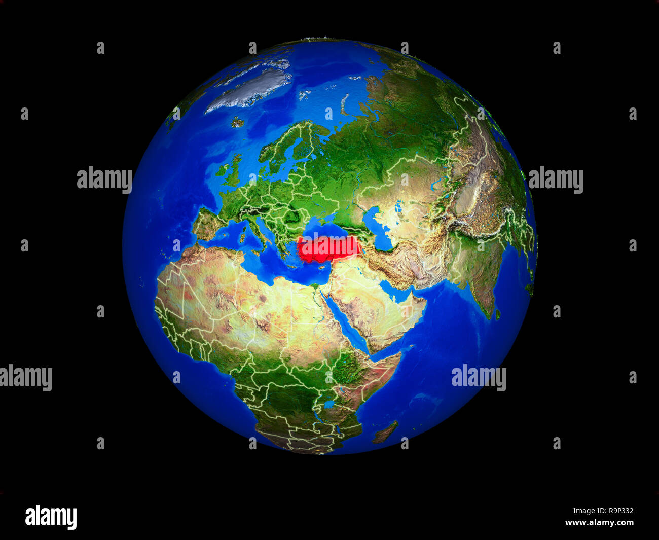 Turkey on planet planet Earth with country borders. Extremely detailed ...