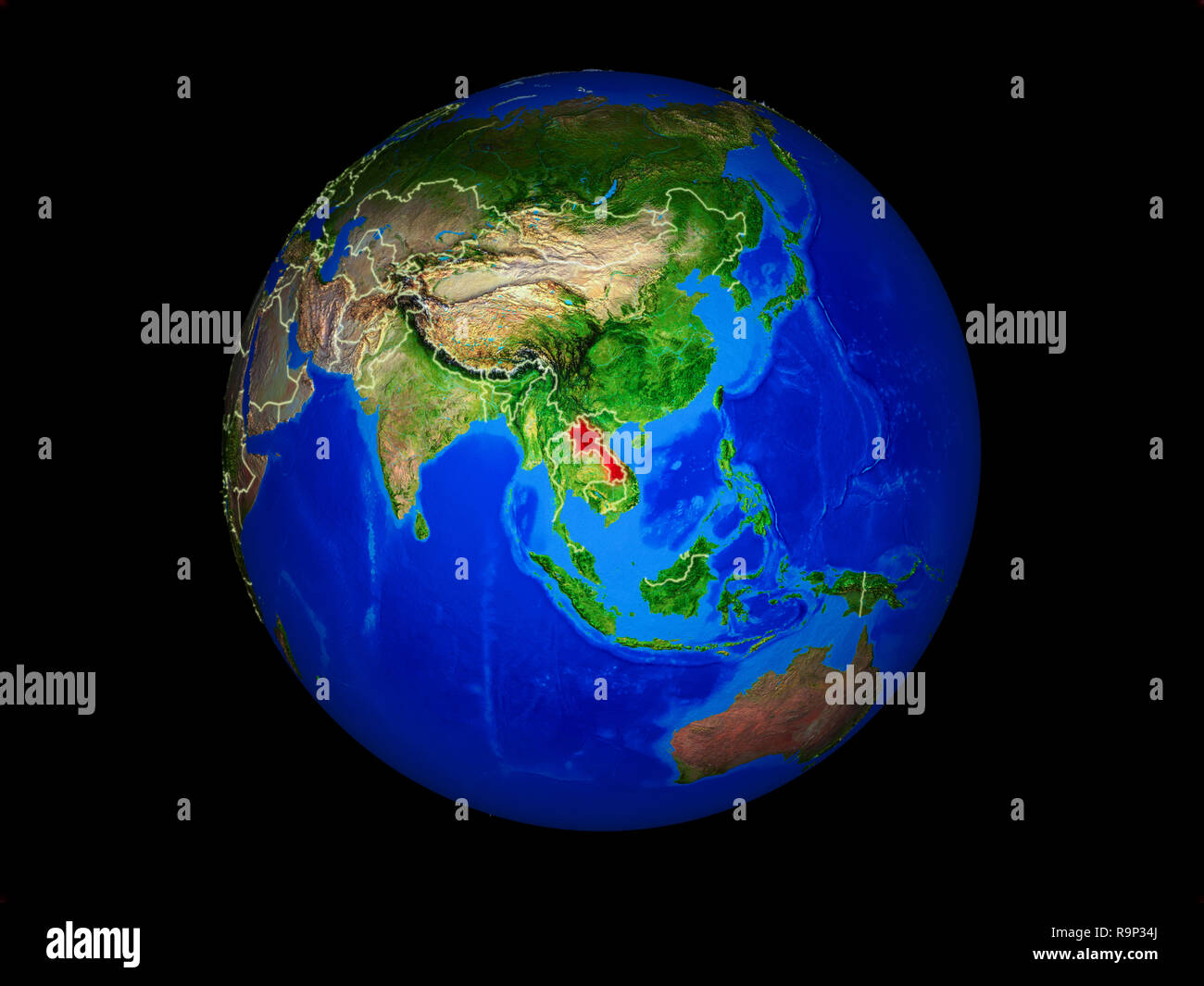 Laos on planet planet Earth with country borders. Extremely detailed ...