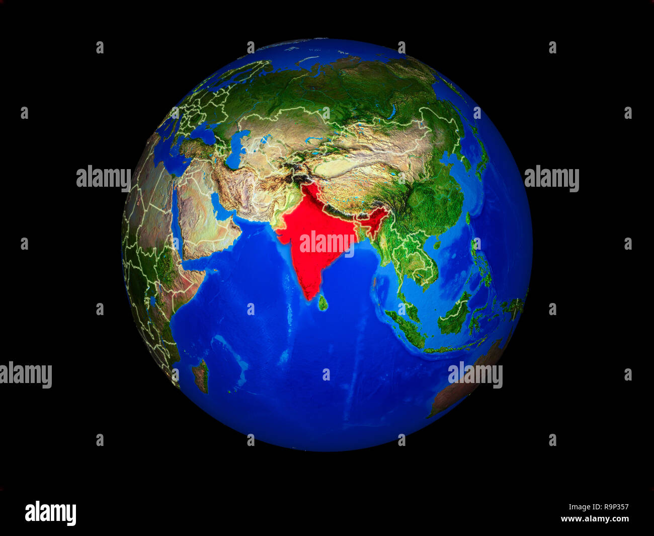 India on planet planet Earth with country borders. Extremely detailed ...