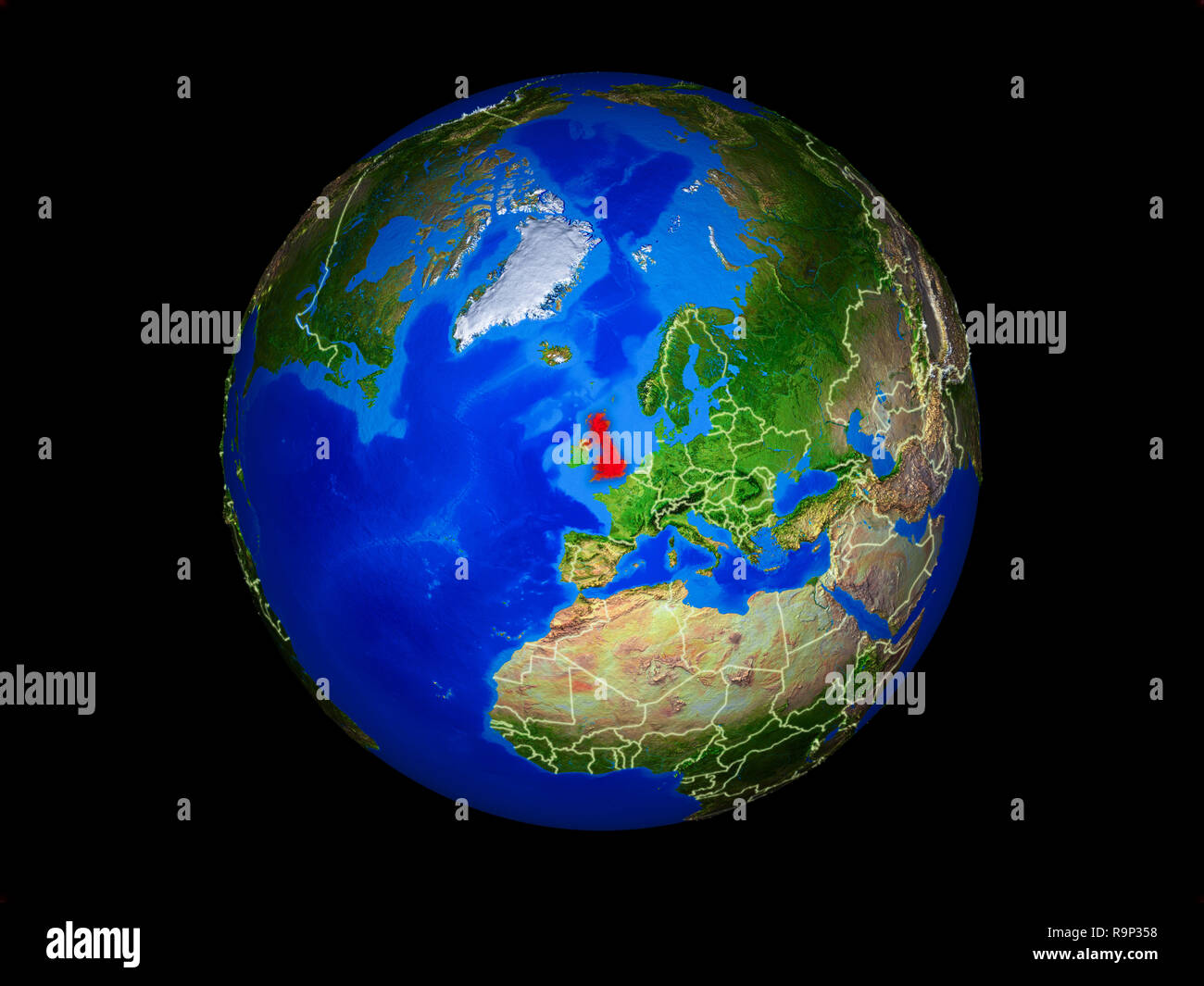 United Kingdom on planet planet Earth with country borders. Extremely ...
